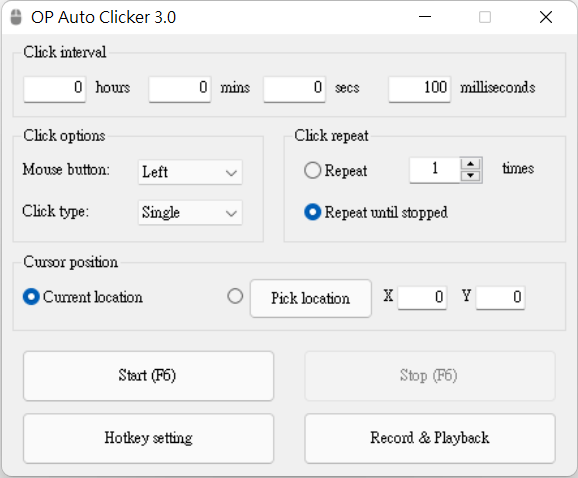 OP Auto Clicker 滑鼠自動點擊器，可設定間隔時間點擊、連點次數、位置以及左鍵或右鍵 - CHTLife